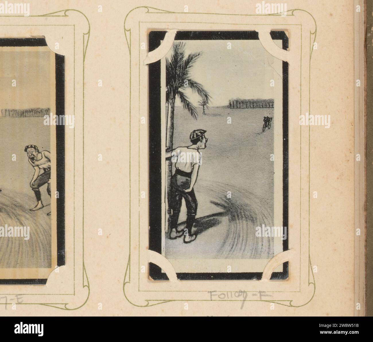 Reproduction of a drawing of a monkey that cycles away with a boy ...