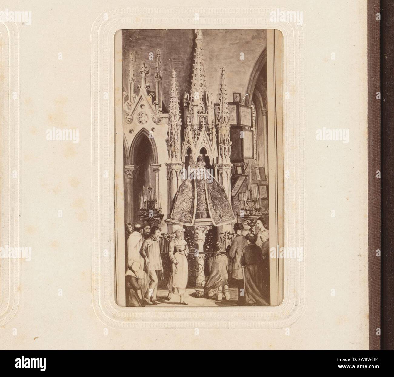 Photo production of a drawing on which people pray to a reliquary of ...