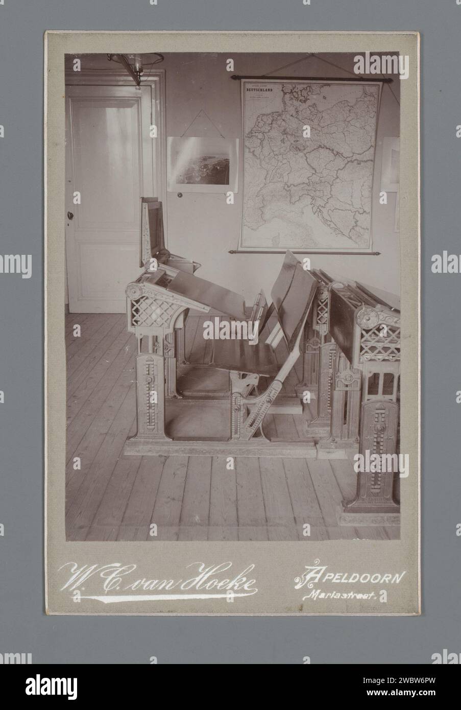 Classroom with school desks and map of Germany, Willem Cornelis van ...