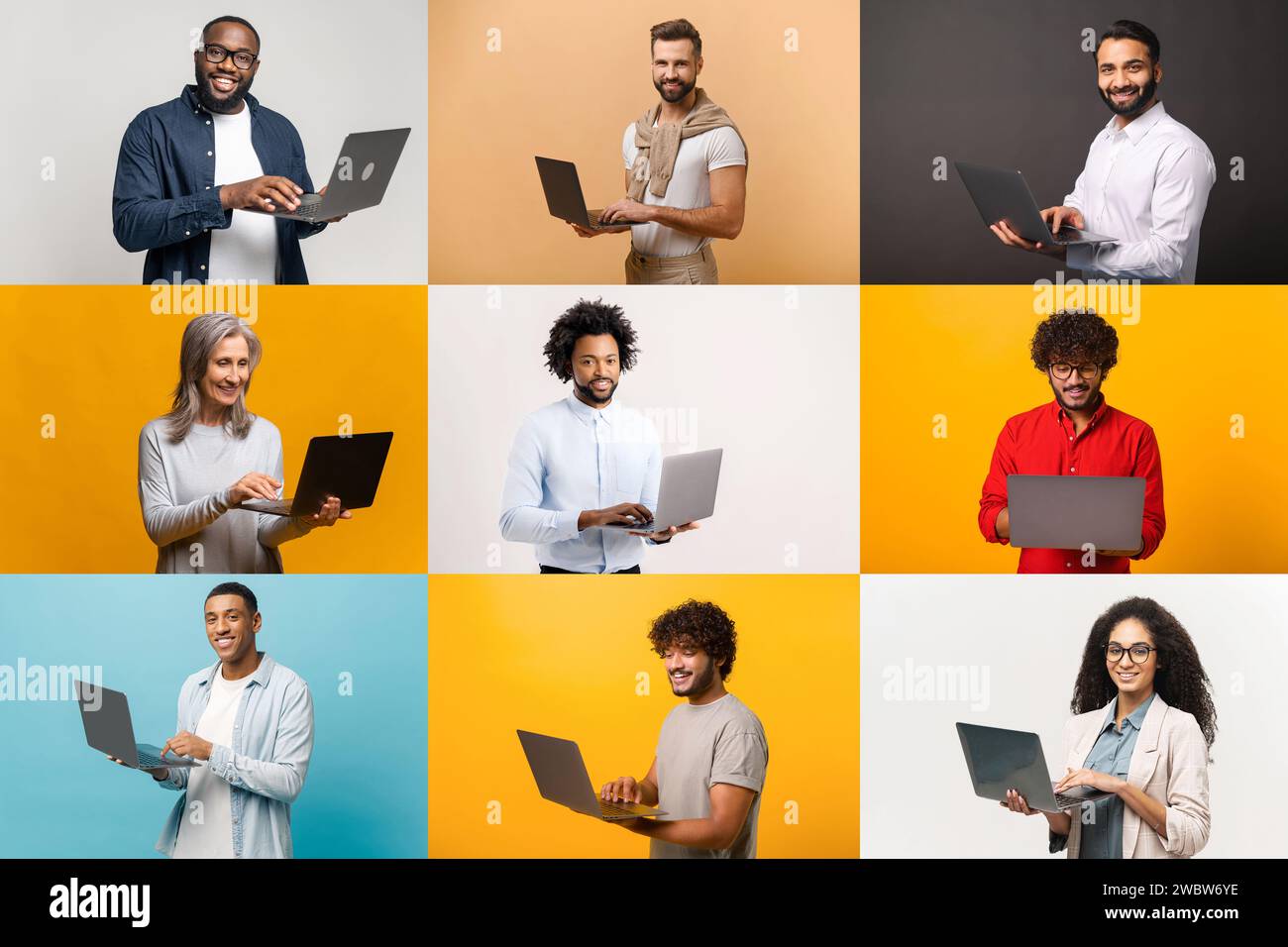 The collage with people of various ages and ethnicities, each holding a ...