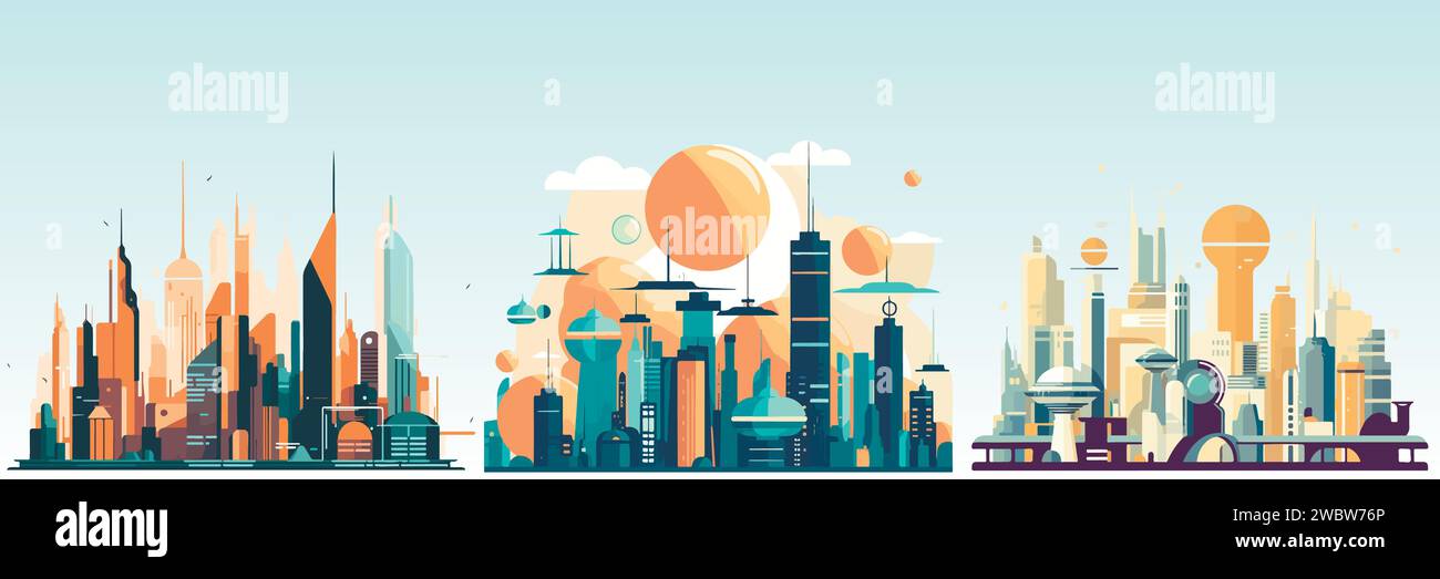 Abstract flat vector illustration of futuristic sky city Stock Vector ...