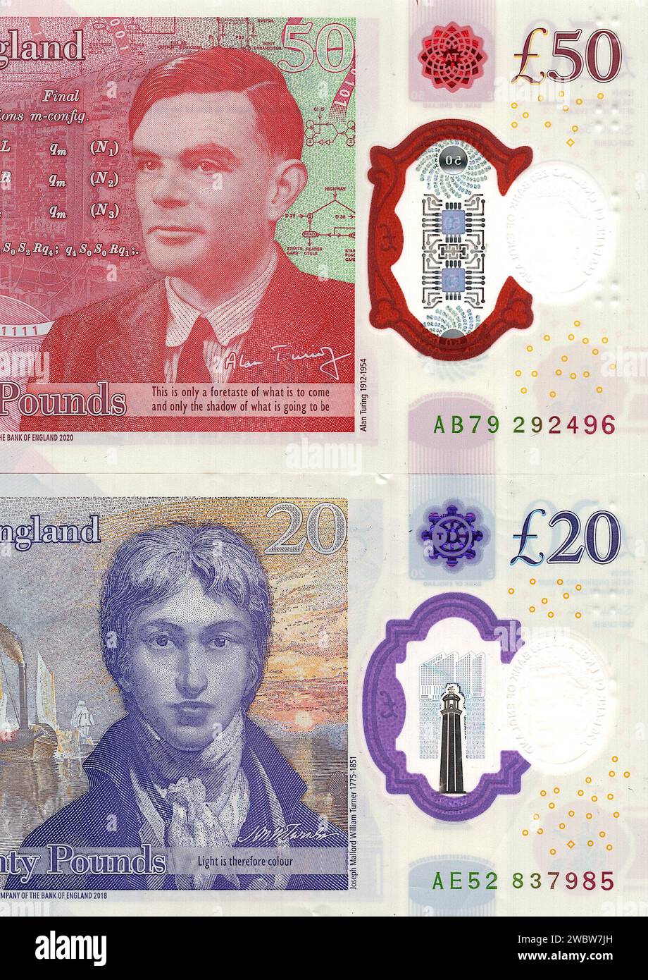 A fifty pound banknote and twenty pound banknote from the United ...