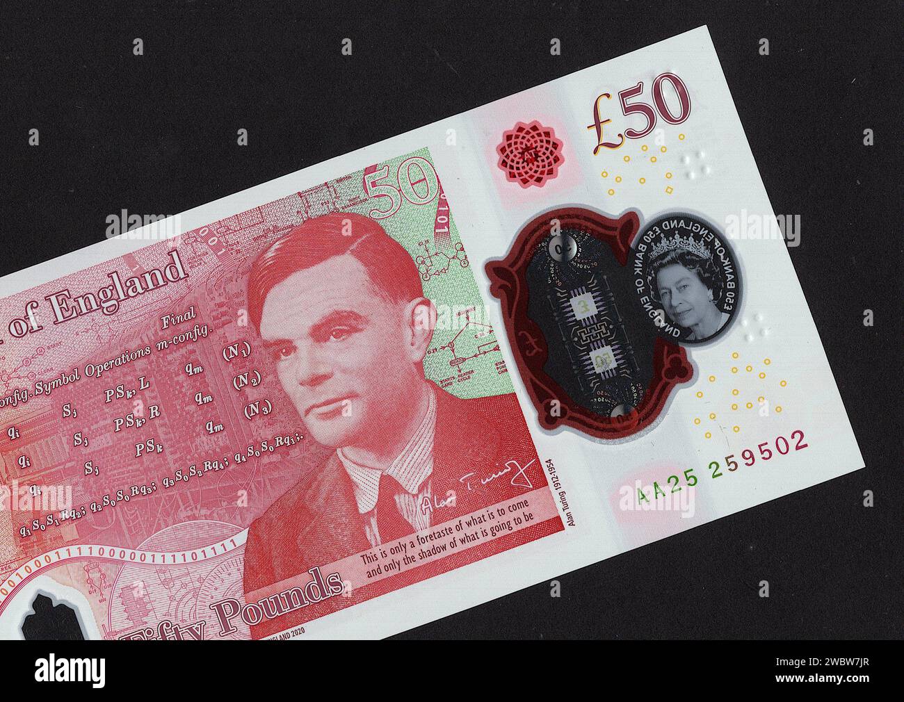A fifty pound note from the United Kingdom/Great Britain on a black ...