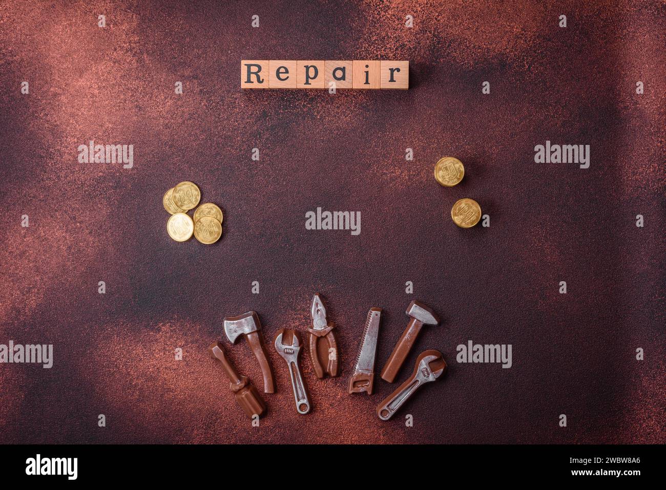 Tools and inscriptions symbolizing repairs or a garage and its ...