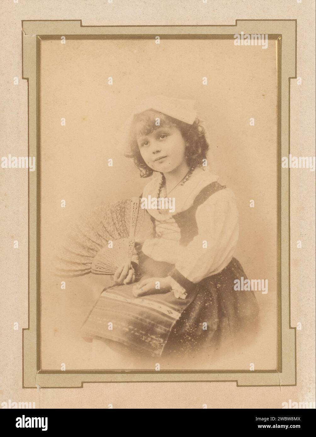 Portrait of a sitting girl with fan, Anonymous, 1883 photograph ...