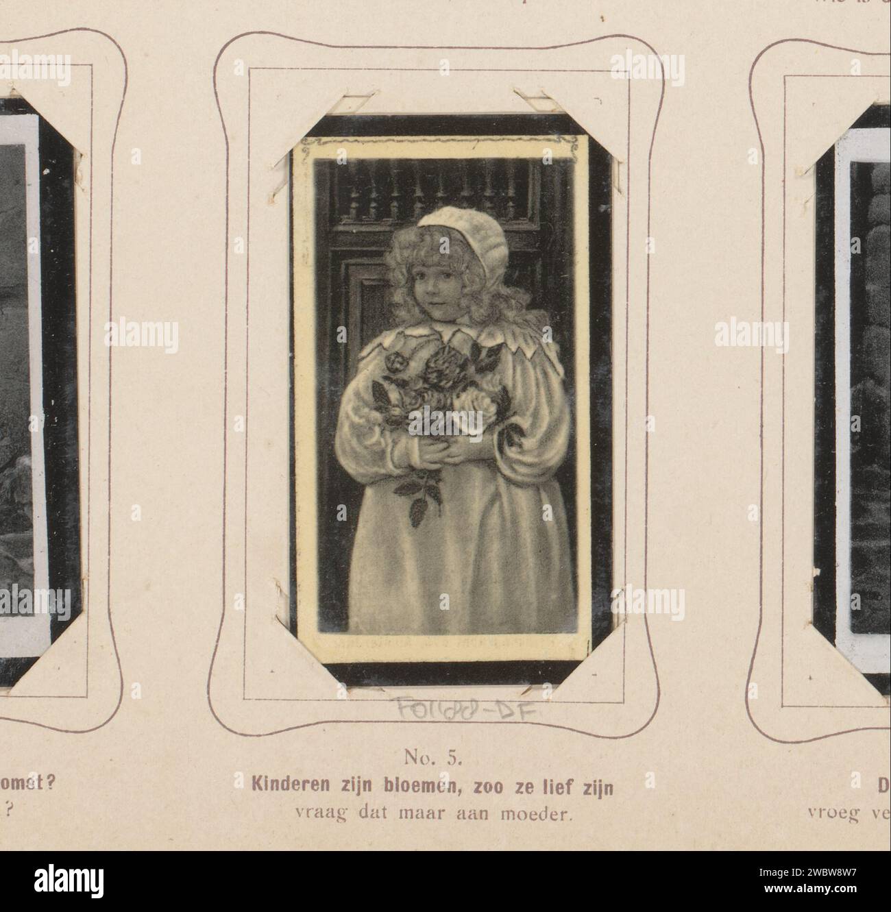 Reproduction of a drawing of a girl with flowers, Anonymous, 1906 ...