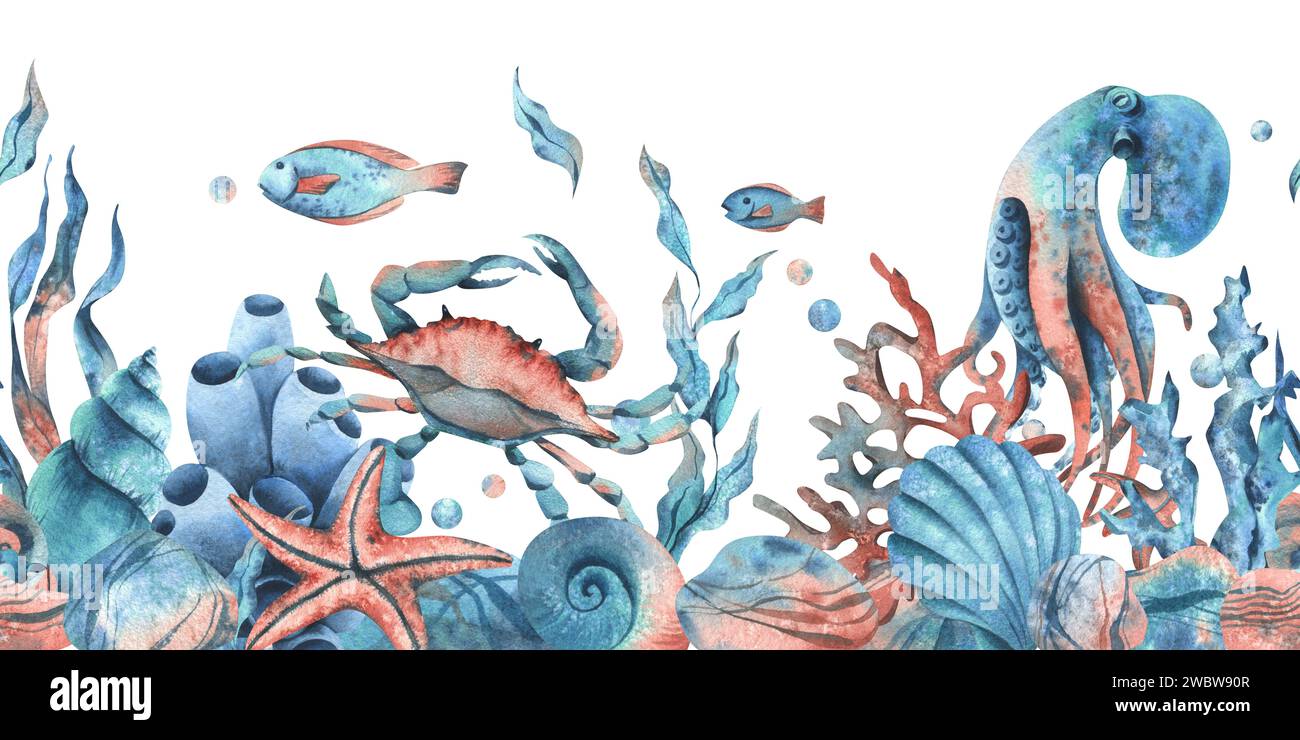 Underwater world clipart with sea animals whale, turtle, octopus ...