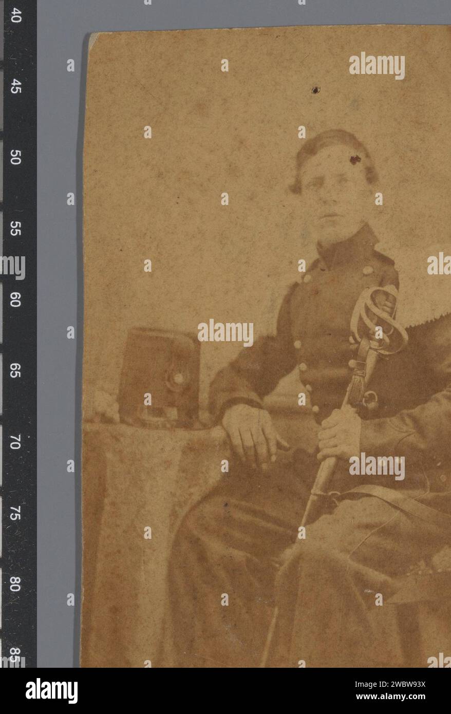 Studio portrait of an unknown young man in a French army uniform ...