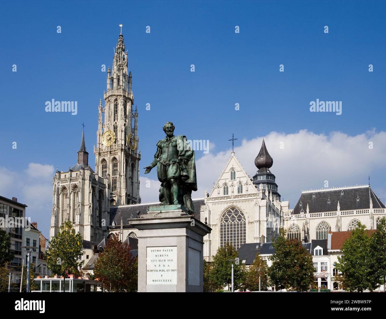 Rubens monument, Groenplaats, Cathedral of Our Lady, Antwerp, Flanders ...