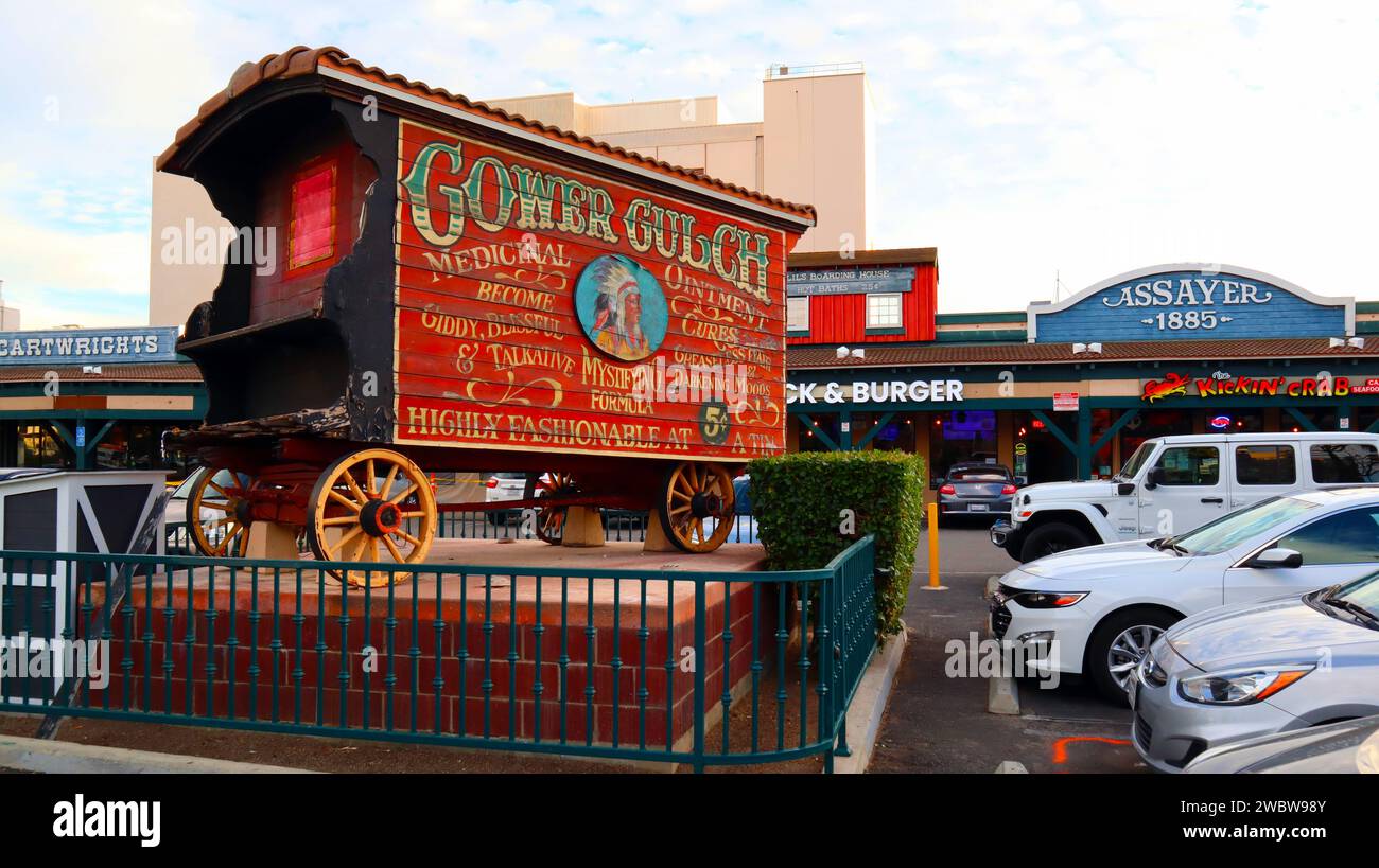 Los Angeles, California: Gower Gulch, vintage western medicine show ...