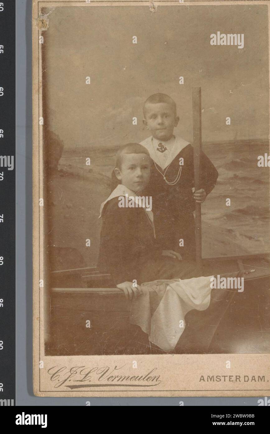 Portrait of two unknown boys, dressed as sailors in a boat, Cornelis ...