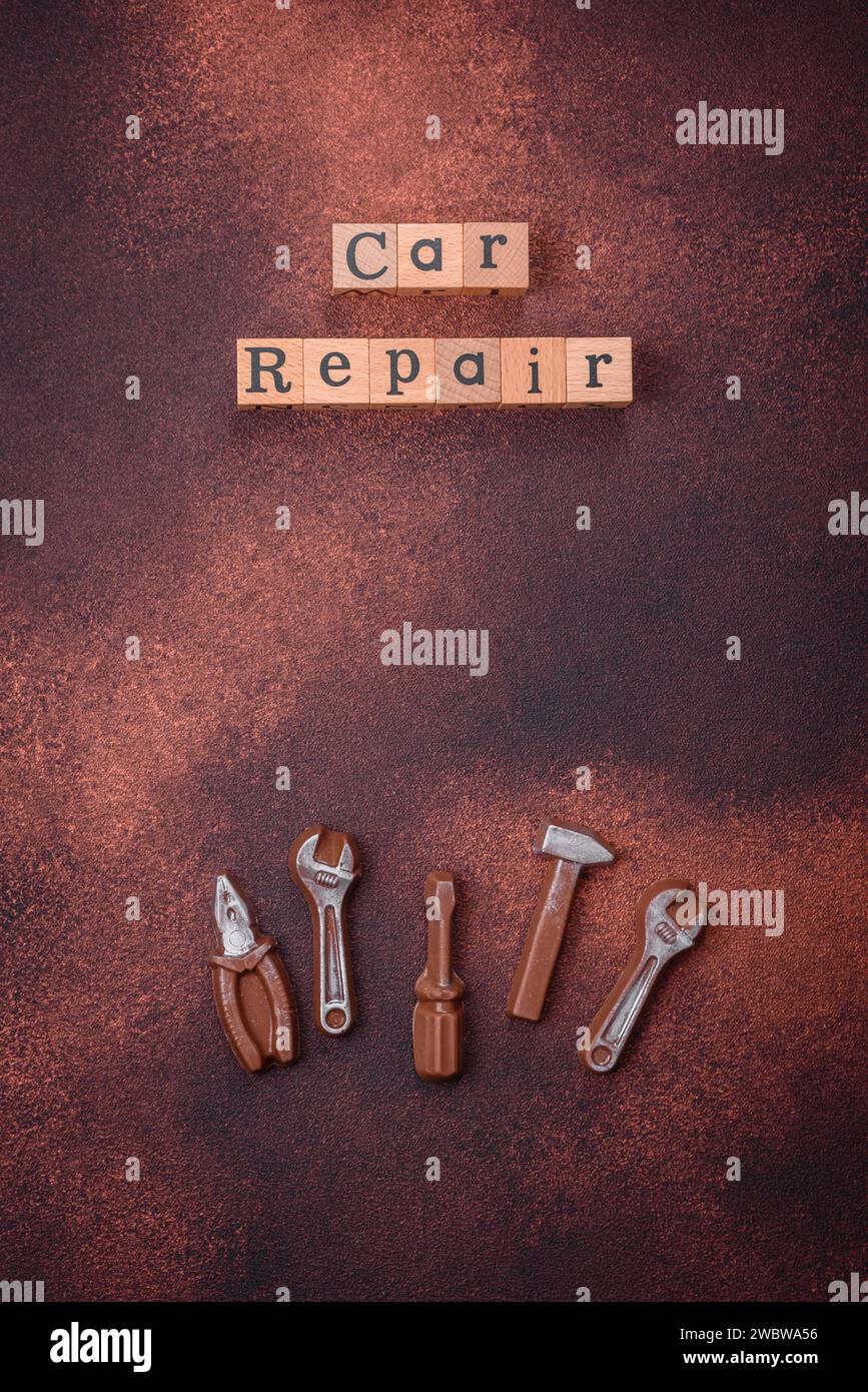 Tools and inscriptions symbolizing repairs or a garage and its ...