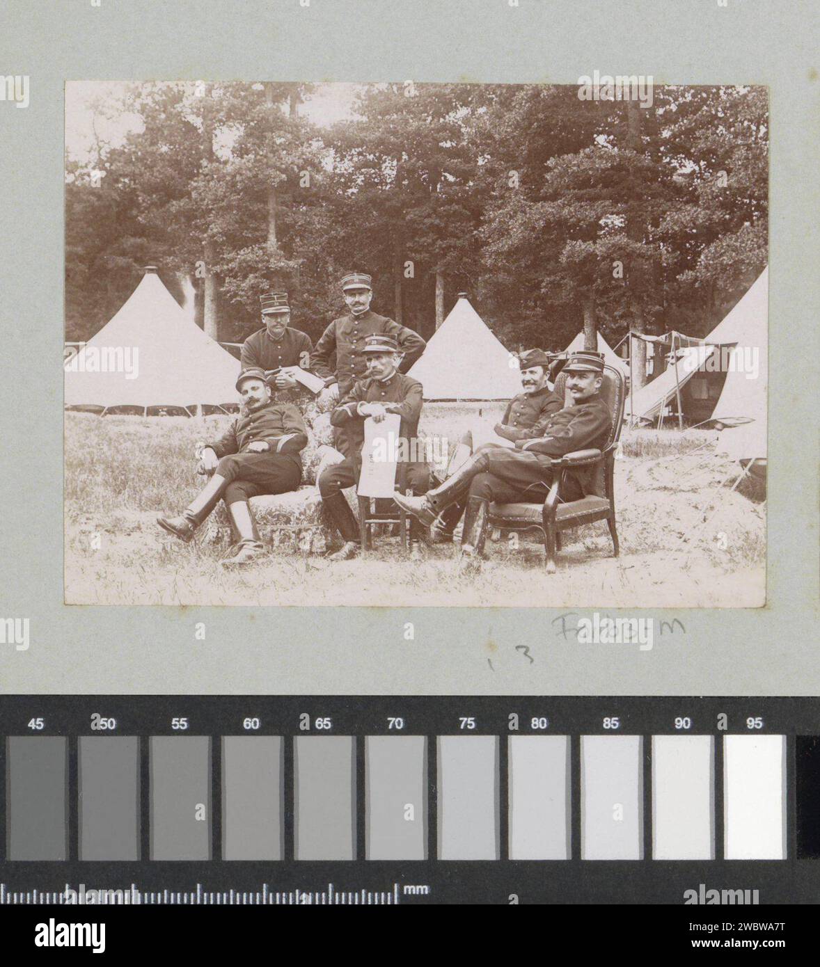 Group portrait of six soldiers in an army camp in Fontainebleau, 1896 ...