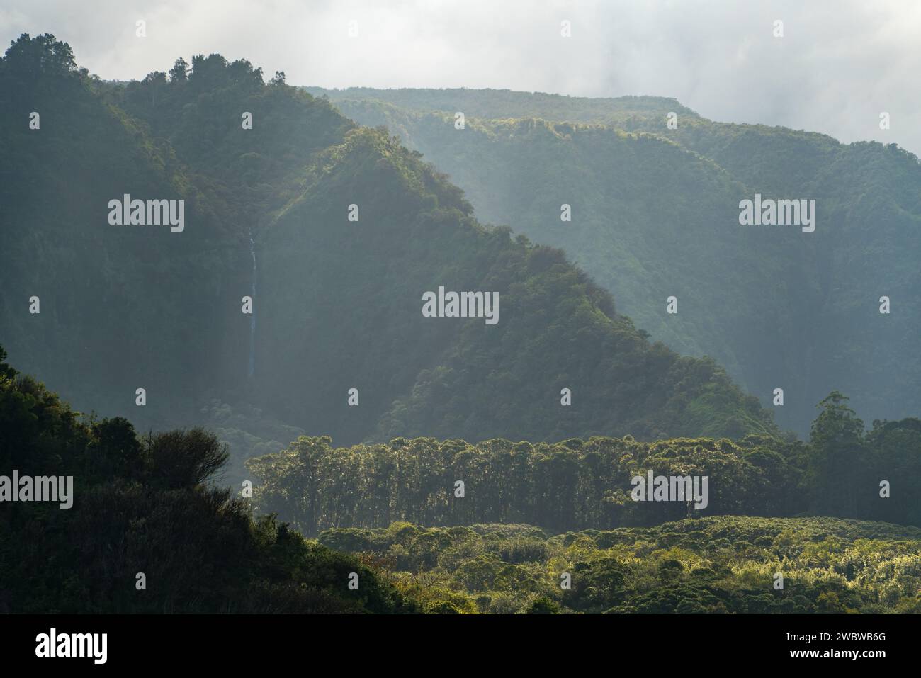 Aerial overcast view mystic waterfall hi-res stock photography and ...