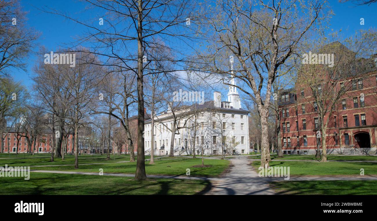 April 23, 2020 Cambridge, Massachusetts, USA. University Hall in Old ...
