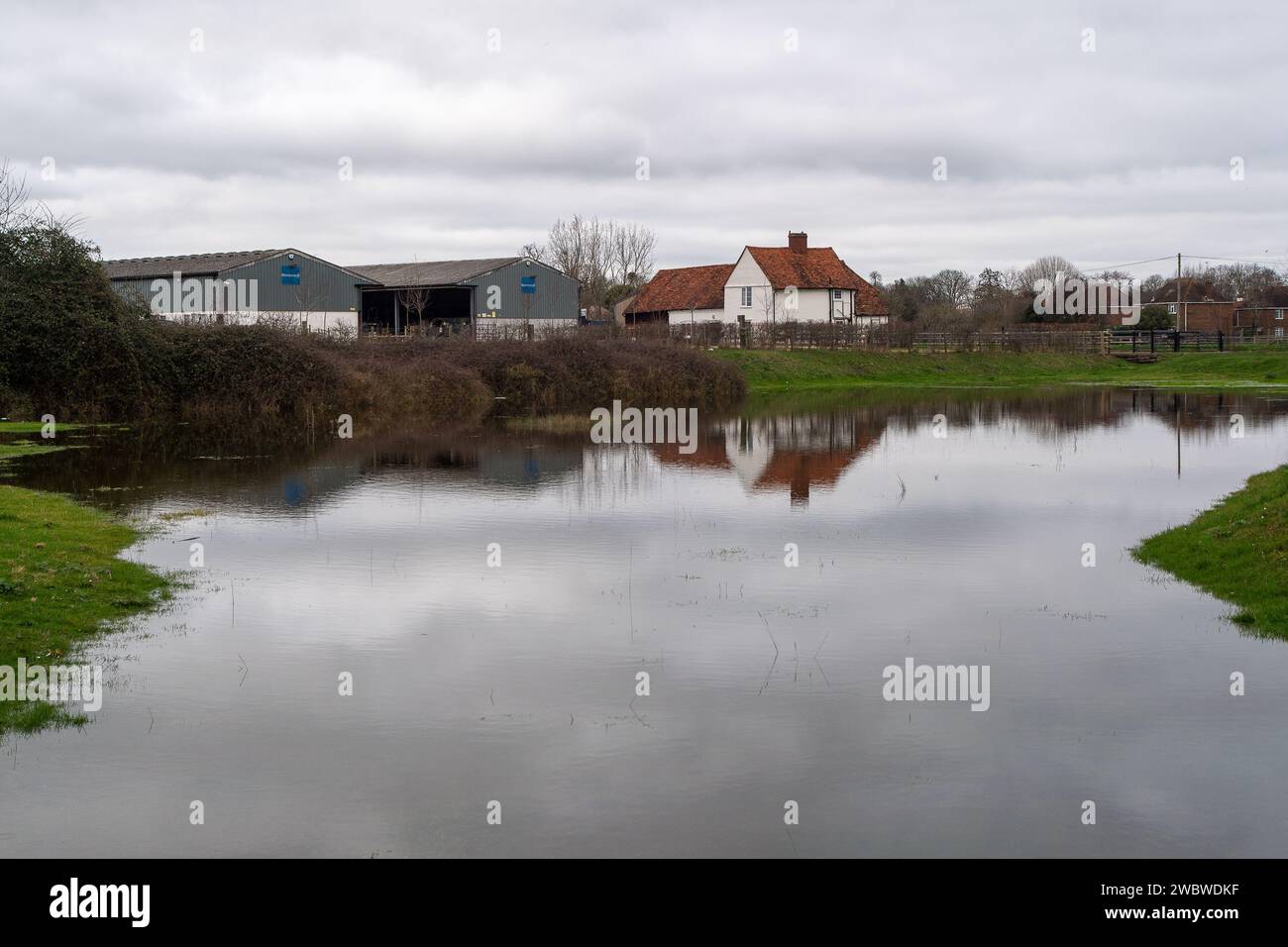 Dorney, UK. 12th January, 2024. Flooding on farmland at Dorney Common ...