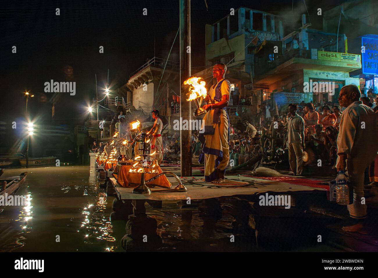 0 05 2005 Hindu priest performs the Ganga Aarti ritual in Varanasi ...