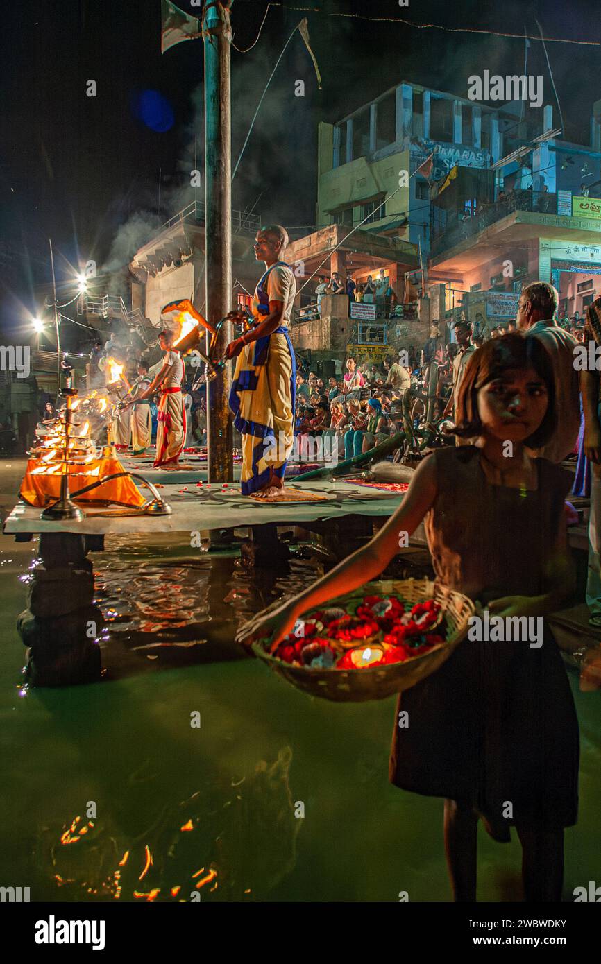 0 05 2005 Hindu priest performs the Ganga Aarti ritual in Varanasi ...