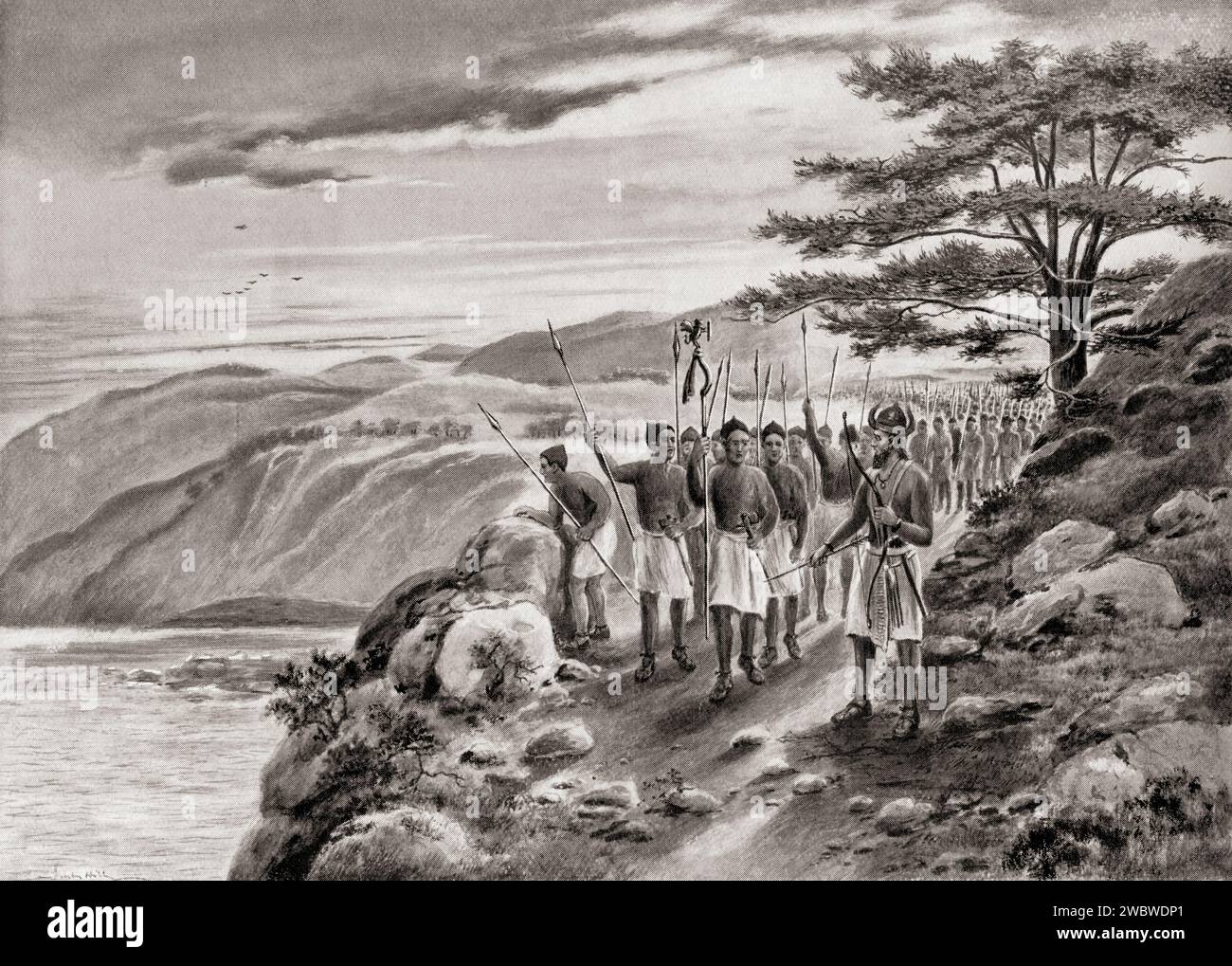 Sargon of Akkad aka Sargon the Great leading his army along the coast ...