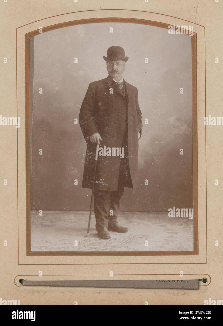 Portrait of a standing man with hat, jacket and walking stick, Jacobus ...