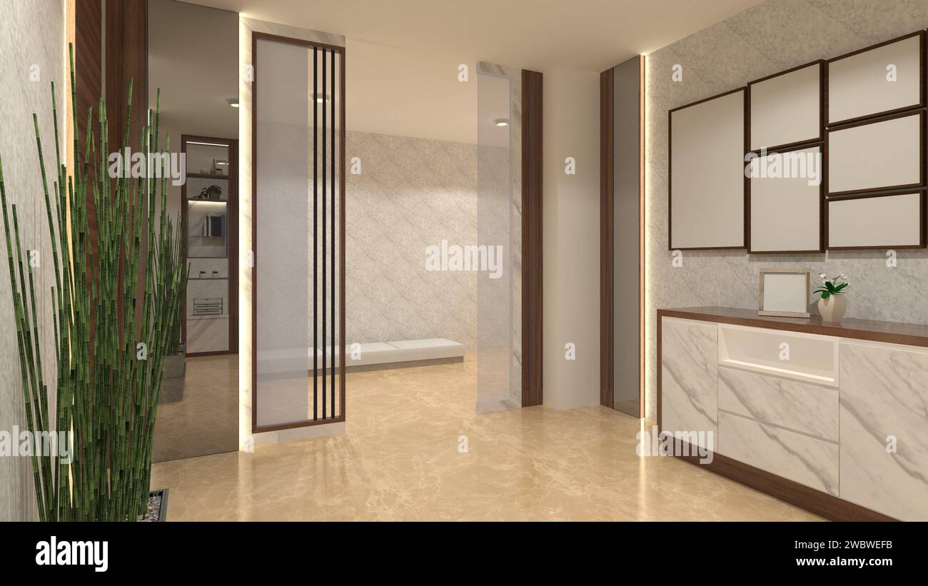 Minimalist Wall Partition Design for Interior Corridor and Living Room ...