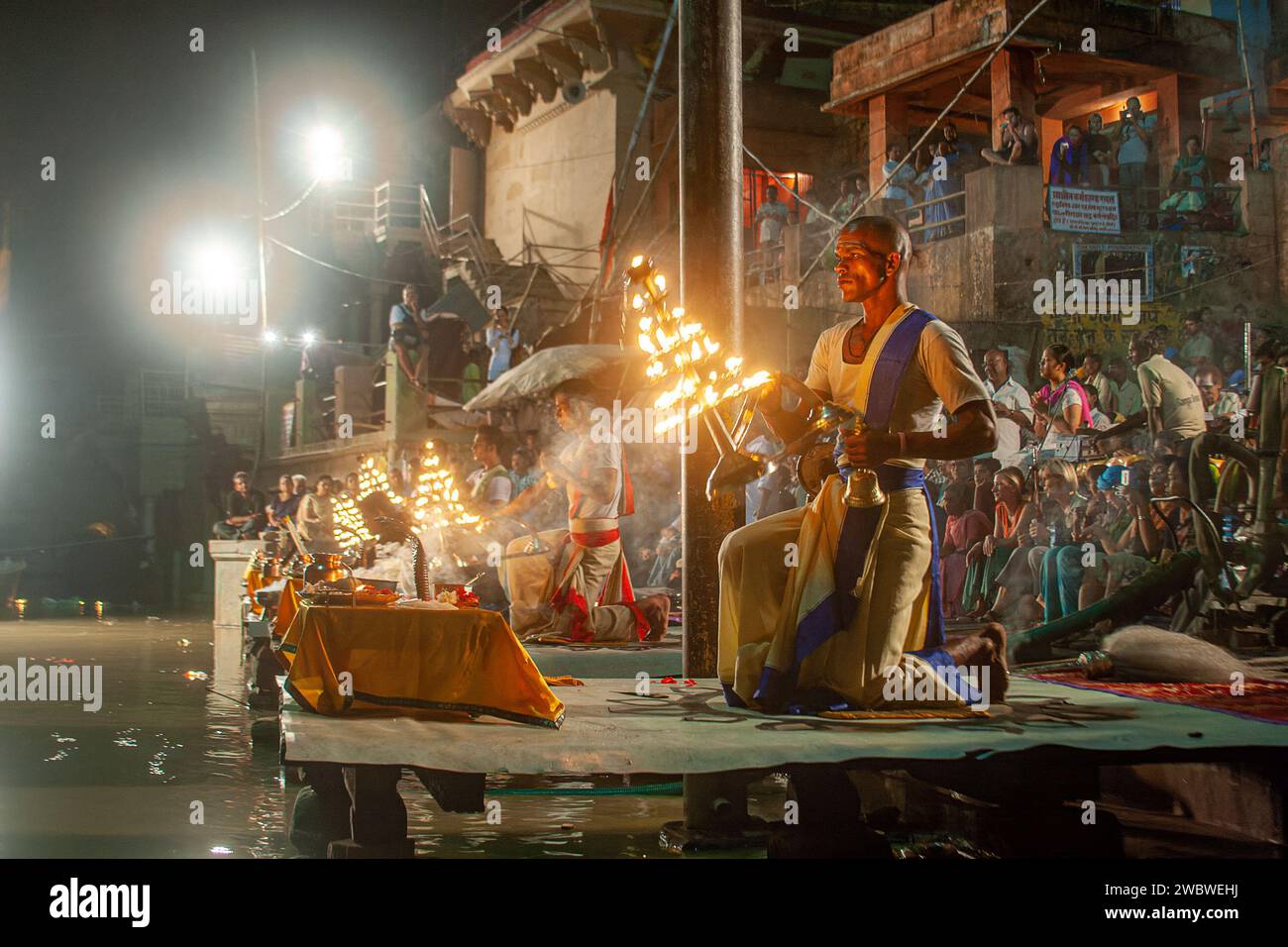 0 05 2005 Hindu priest performs the Ganga Aarti ritual in Varanasi ...