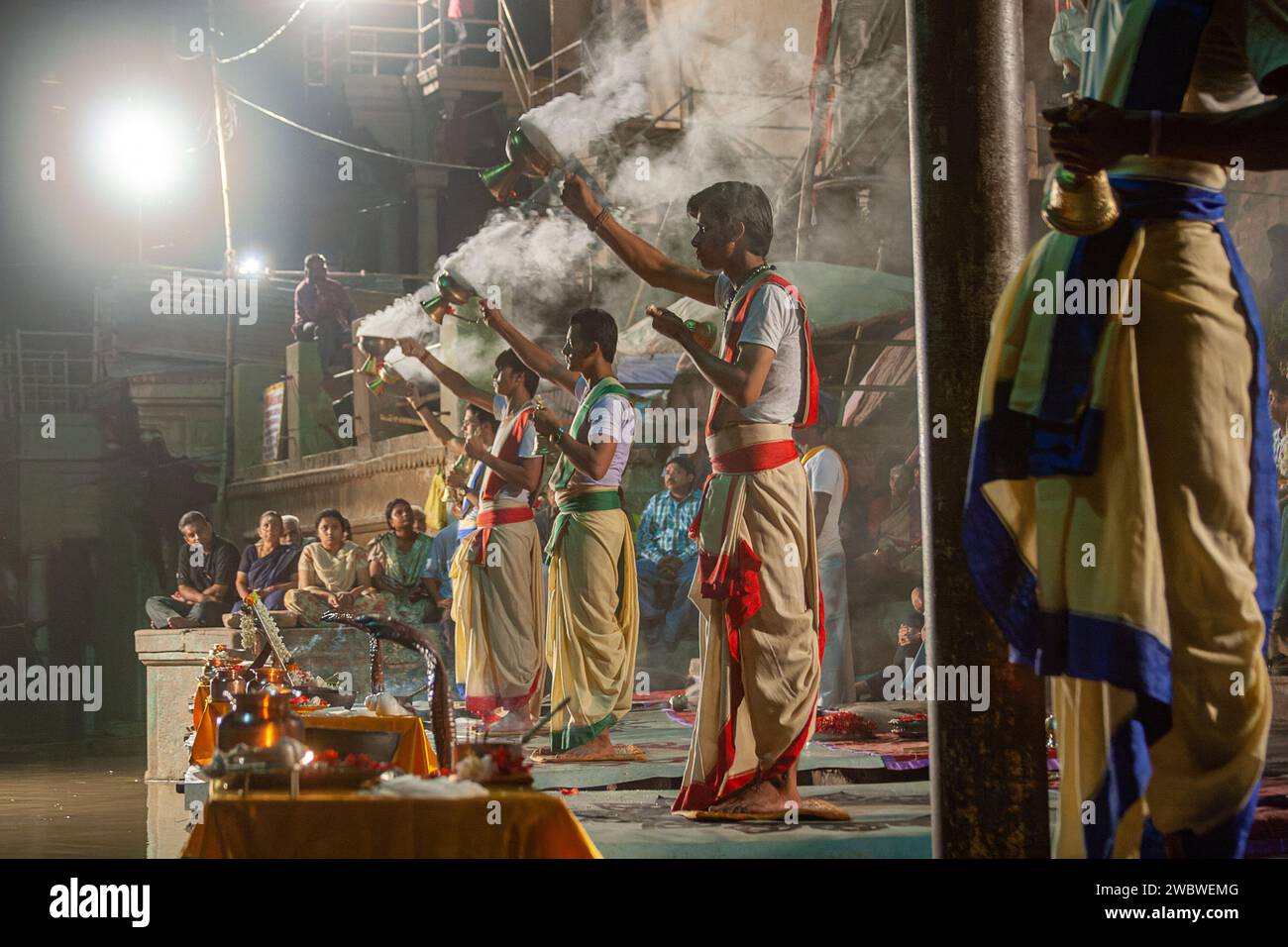 0 05 2005 Hindu priest performs the Ganga Aarti ritual in Varanasi ...