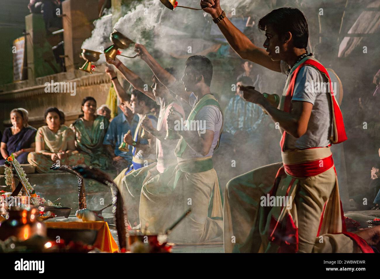 0 05 2005 Hindu priest performs the Ganga Aarti ritual in Varanasi ...
