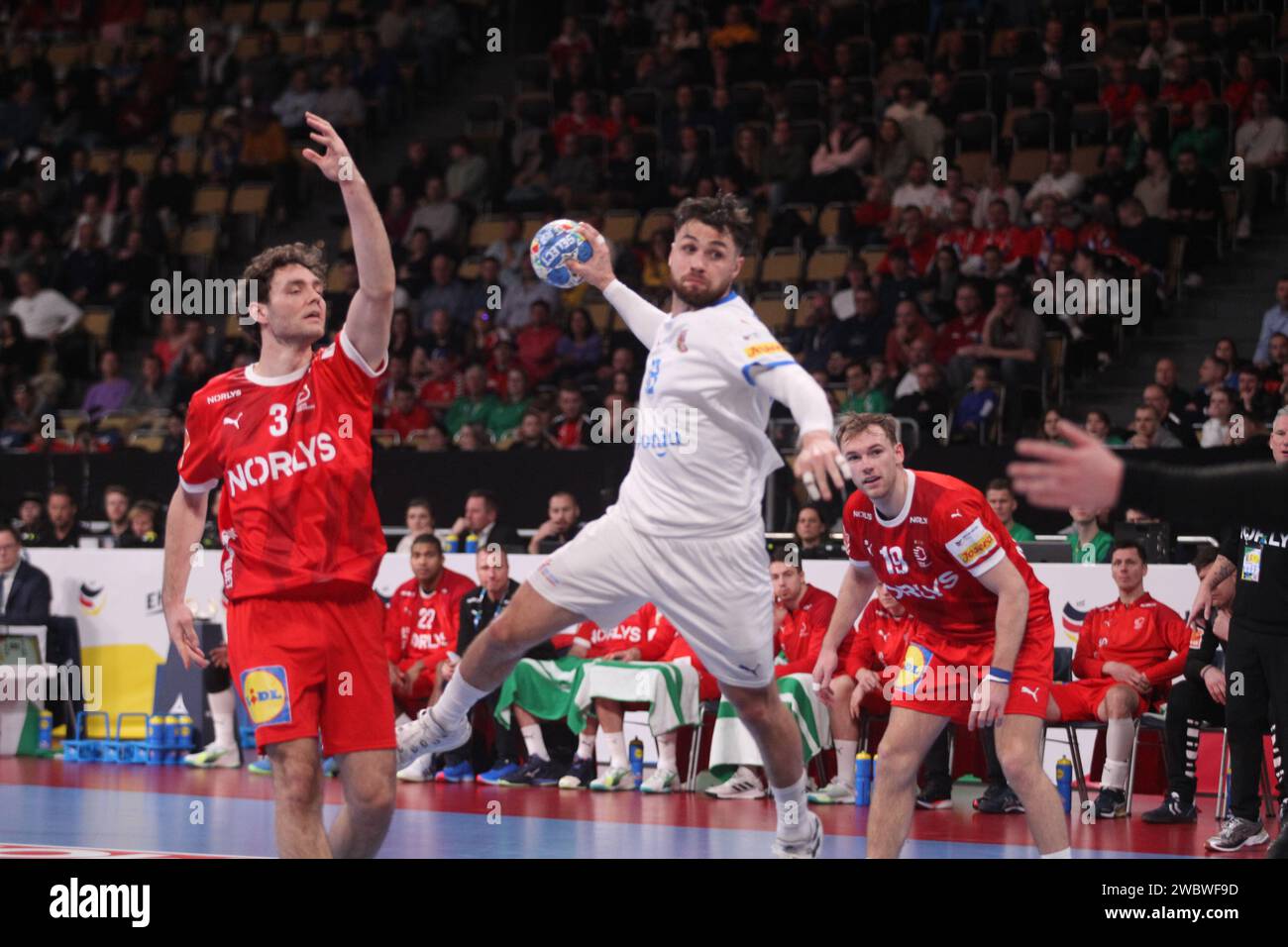 MUNICH, Germany. , . CZE player 18 REICHL Vit in action vs Keeper Emil ...
