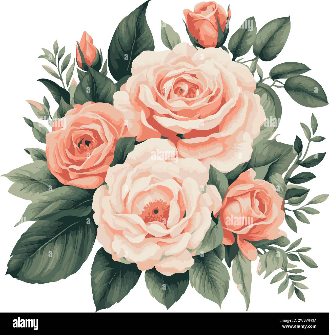 Pretty and lovely Bunch of watercolor roses. Vector art Stock Vector ...
