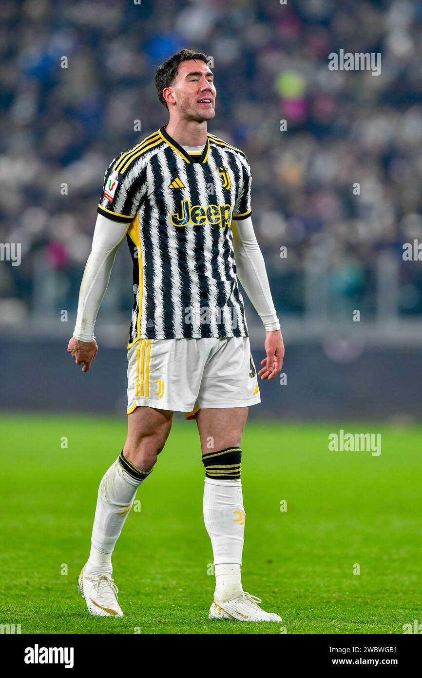 Turin, Italy. 11th Jan, 2024. Dusan Vlahovic (9) of Juventus seen during the Coppa Italia match ...