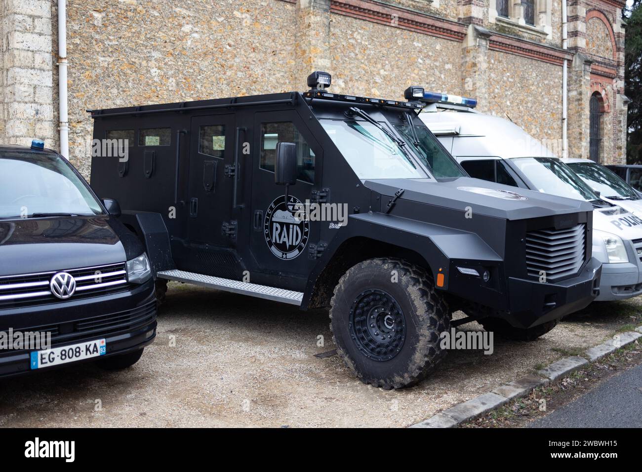 Bievres, France. 12th Jan, 2024. Raid vehicle during the inauguration of the chief of French ...