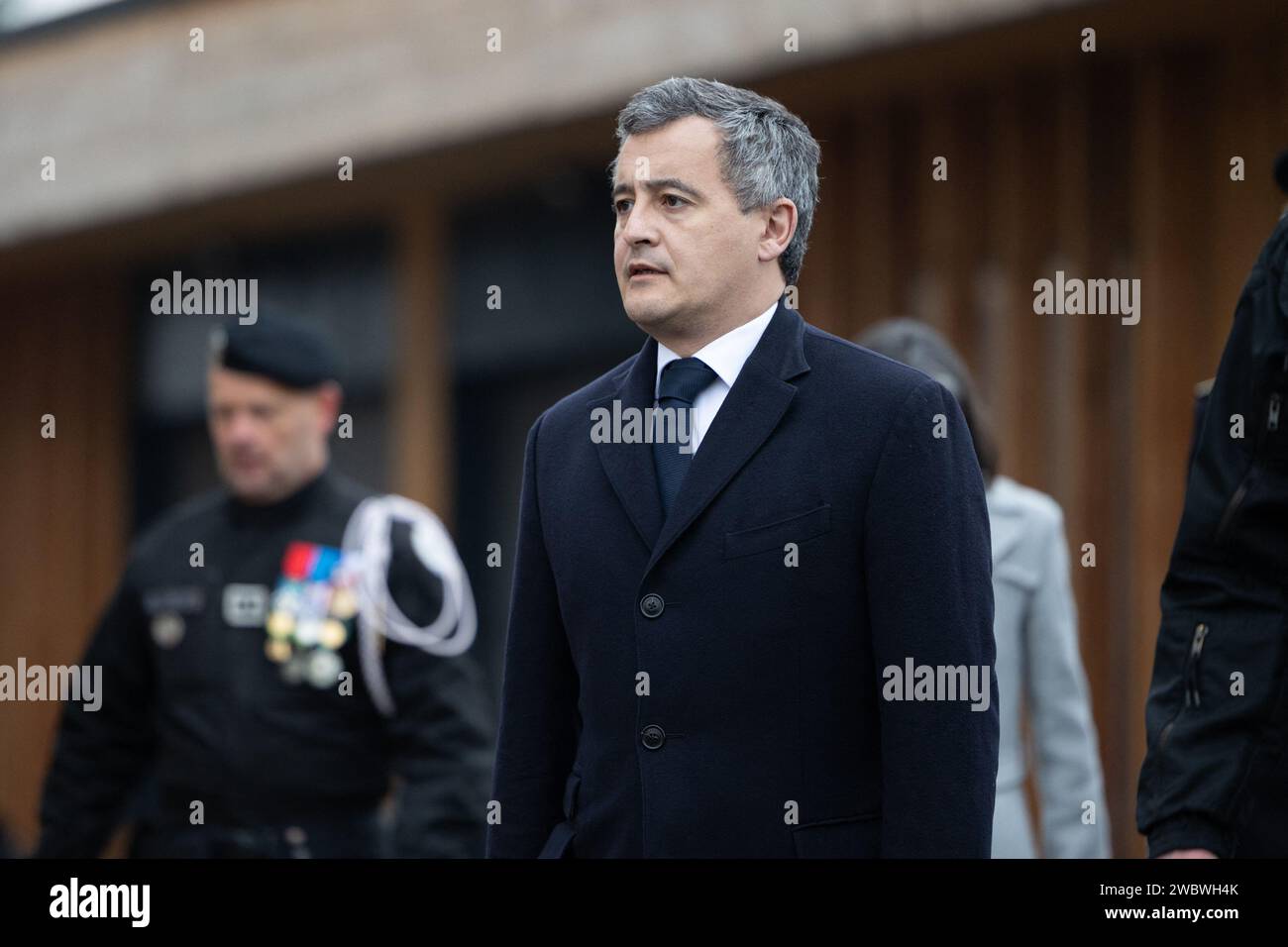 Bievres, France. 12th Jan, 2024. French Interior Minister Gerald Darmanin during the ...