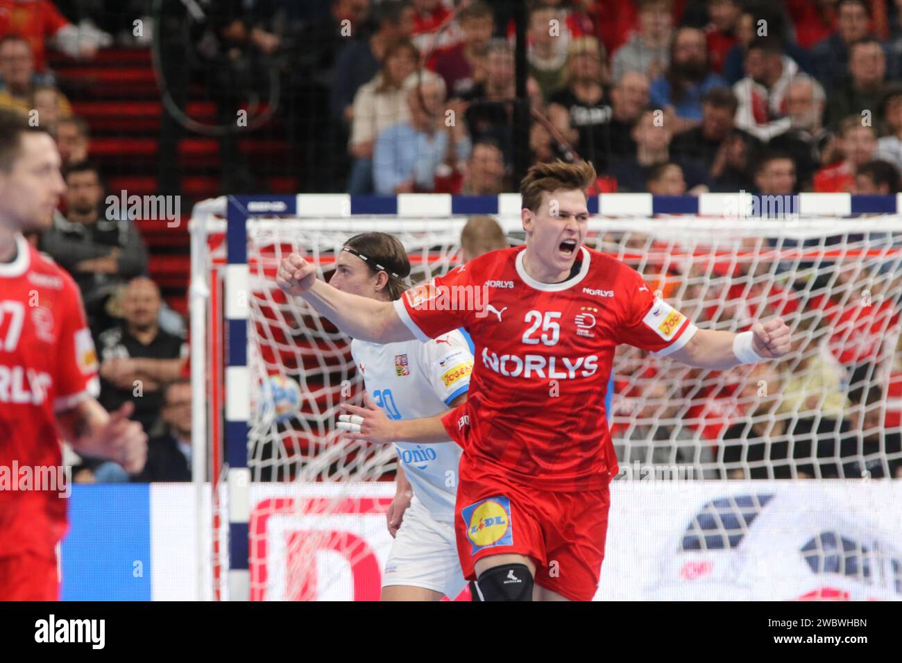 MUNICH, Germany. , . 25 Jørgensen, Lukas Lindhard of Denmark celebrates ...