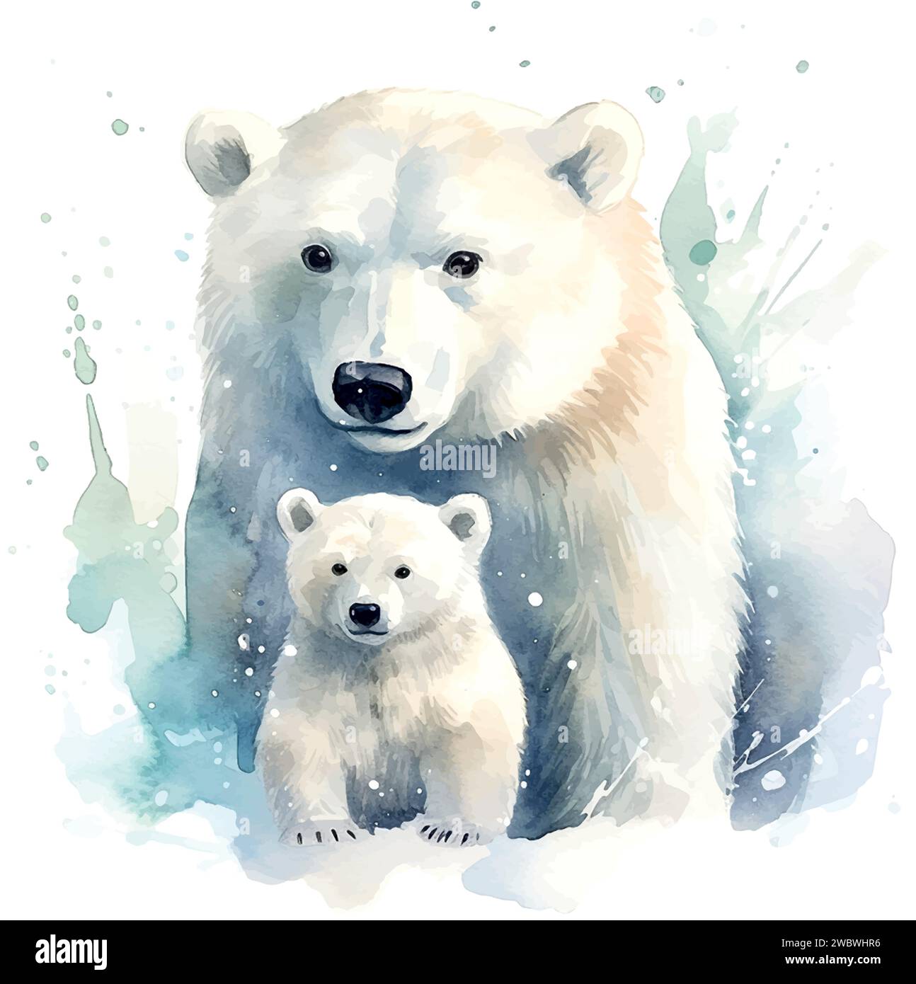cute polar bear with mother watercolor children's book illustration ...