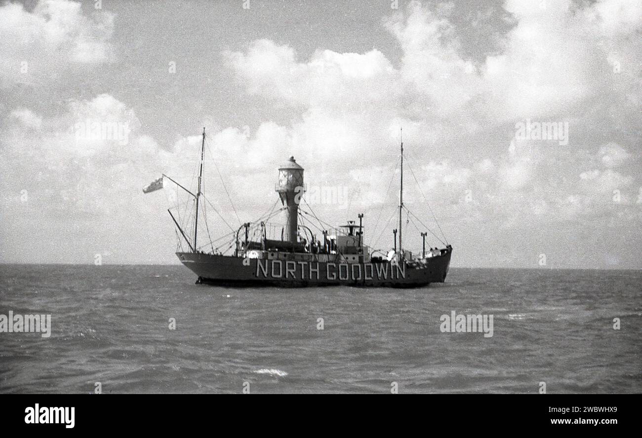 1960s, historical, the North Goodwin lightship on Goodwin Sands off the ...