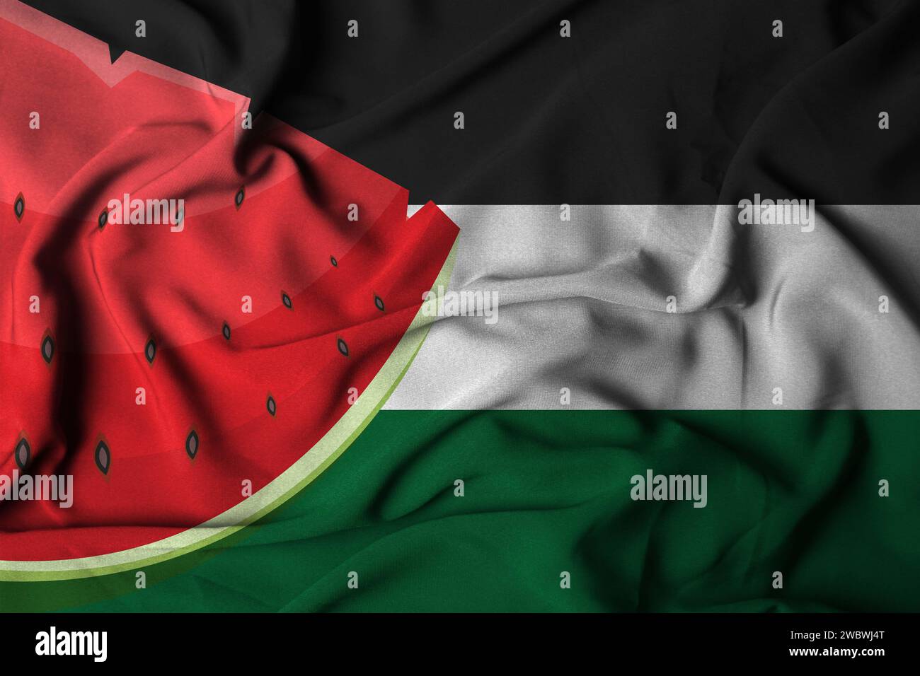 selective focus of Palestine flag, with waving fabric texture ...