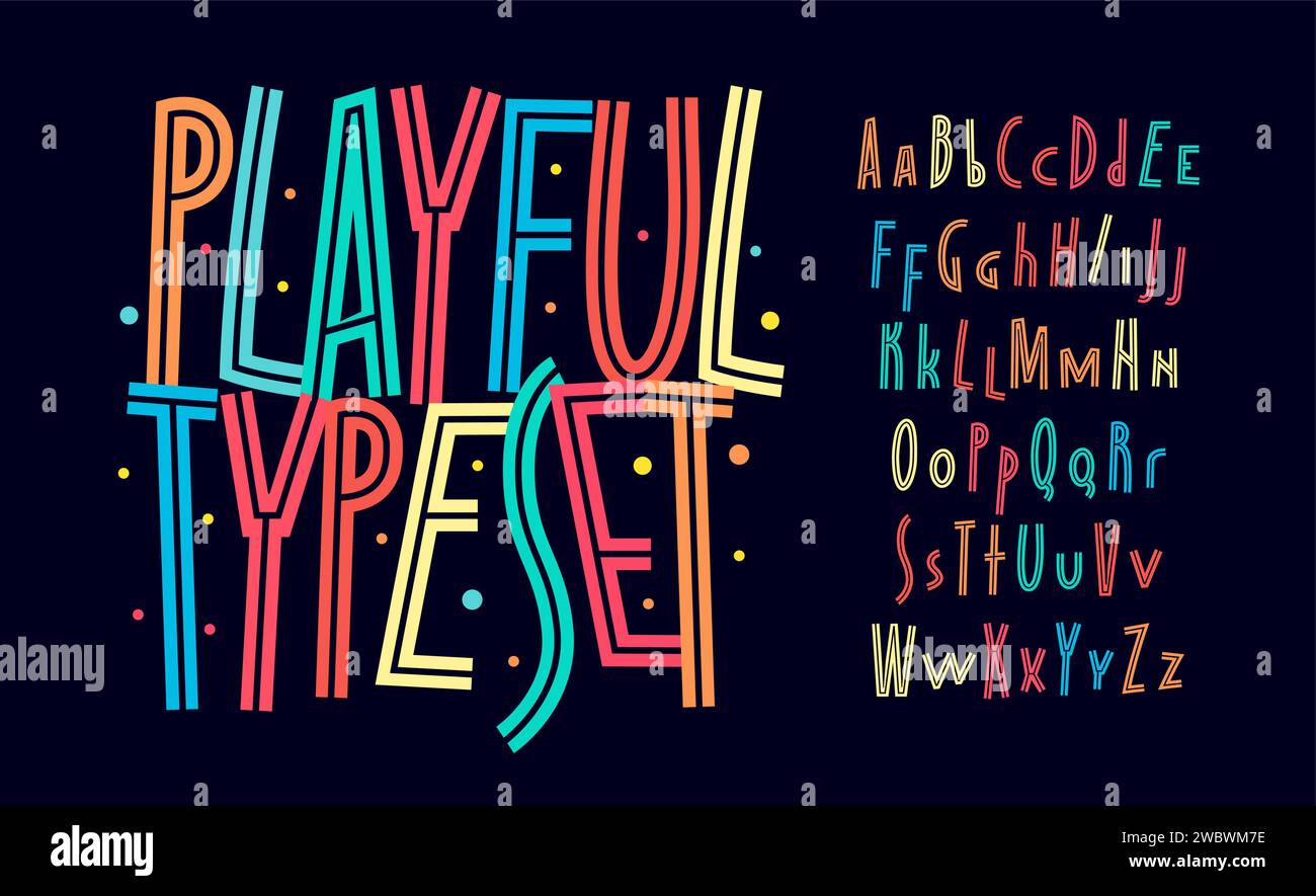 Joyful playful alphabet, cartoon fun letters, color kid font for ...