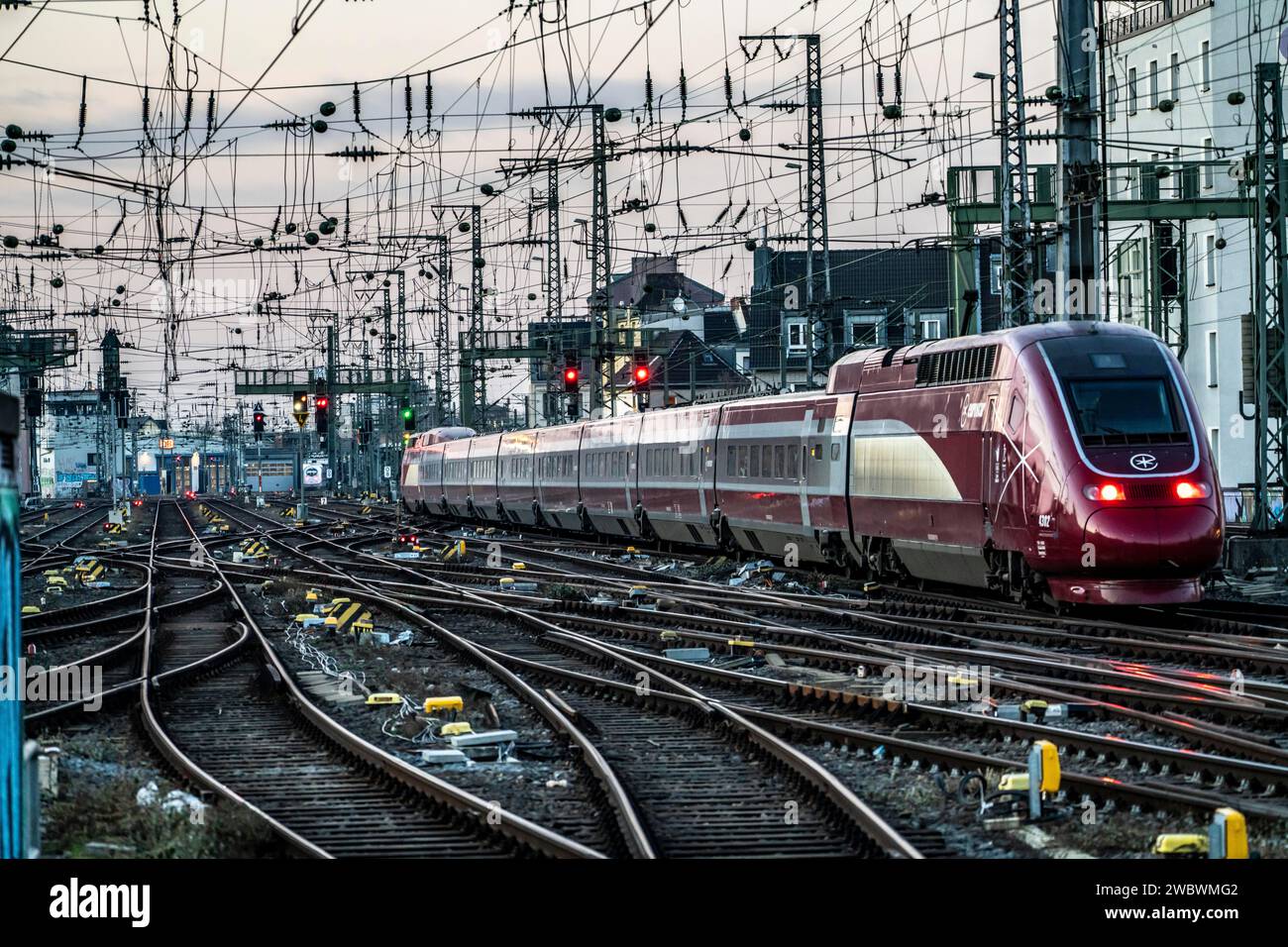 Eurostar train on its way to Brussels, Cologne Central Station, tracks ...
