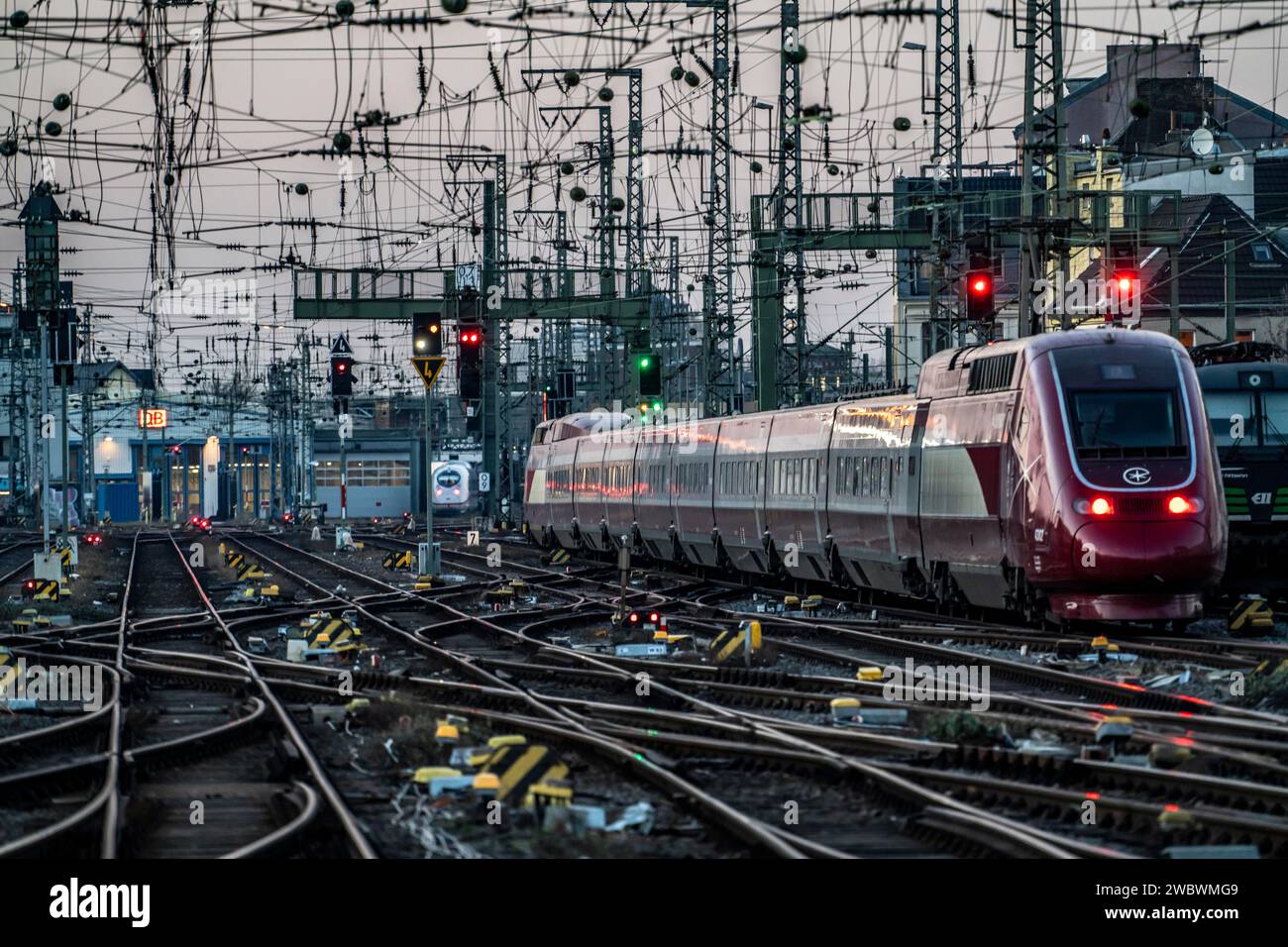 Eurostar train on its way to Brussels, Cologne Central Station, tracks ...