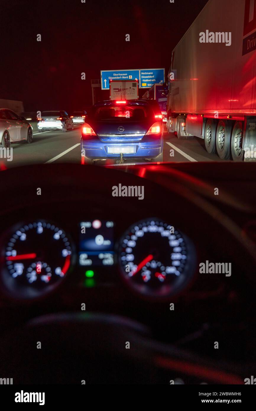 Traffic jam, motorway A3, near Mettmann, direction Oberhausen, partial ...