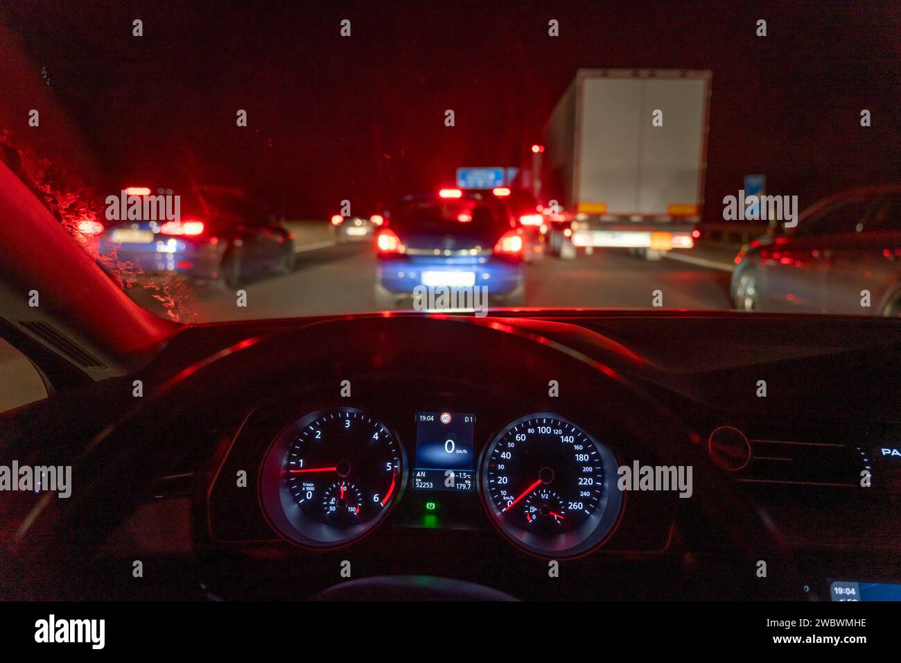 Traffic jam, motorway A3, near Mettmann, direction Oberhausen, partial ...