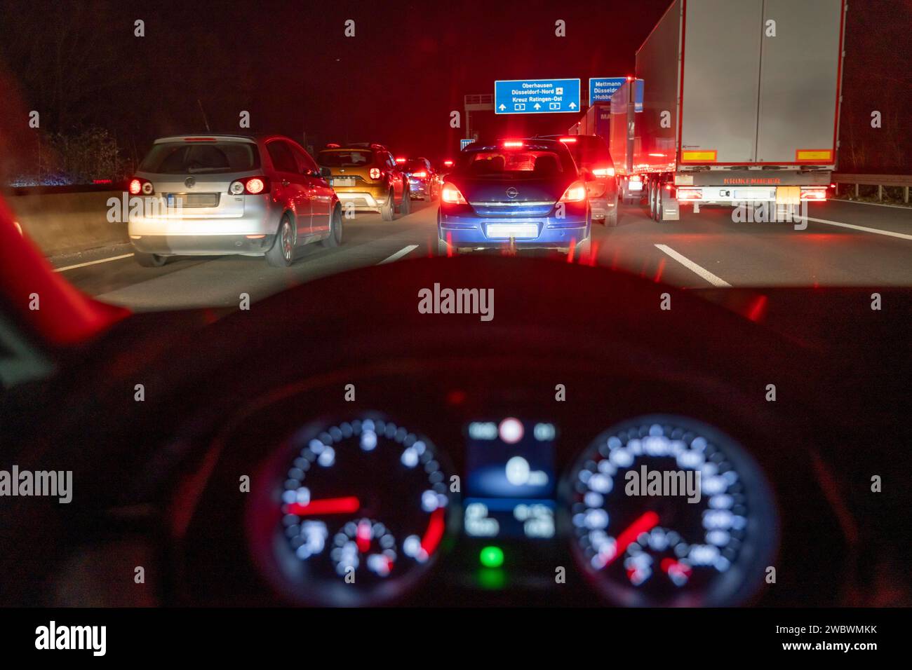 Traffic jam, motorway A3, near Mettmann, direction Oberhausen, partial ...