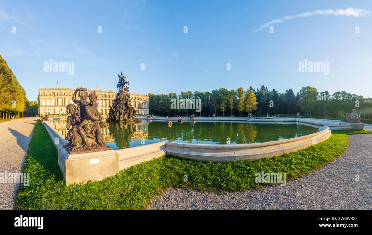 Chiemsee: palace Neues Schloss Herrenchiemsee Castle, formal garden ...