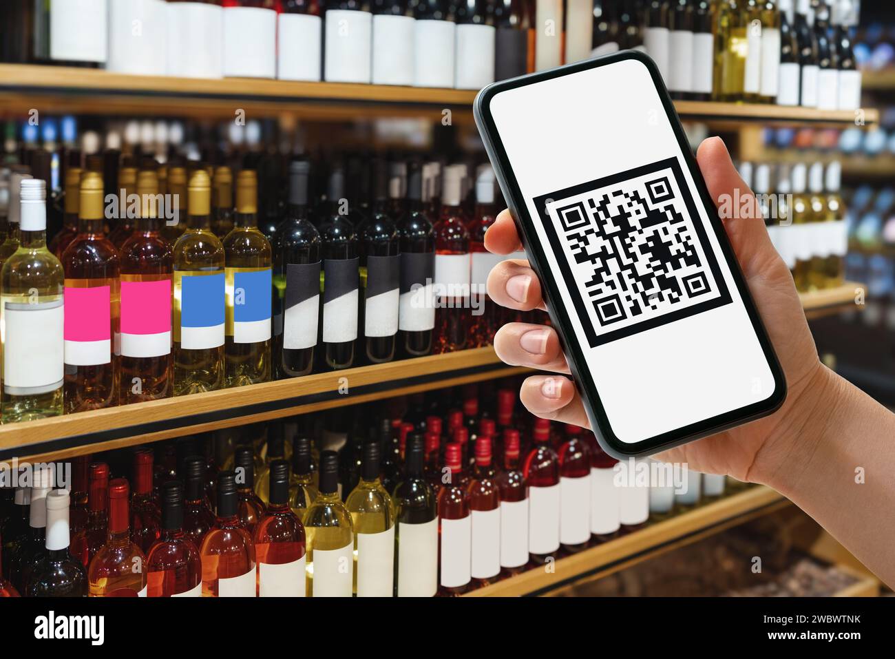 Data matrix qr code on screen of cell phone. Consumer scanning data ...