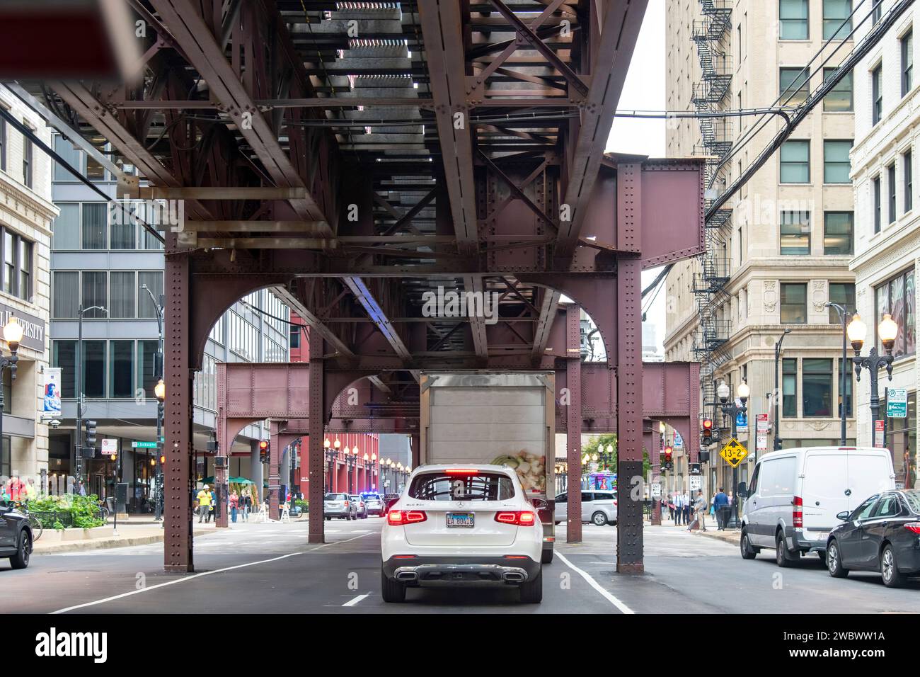 Chicago, IL, USA-September 27, 2023; Street view under the elevated ...