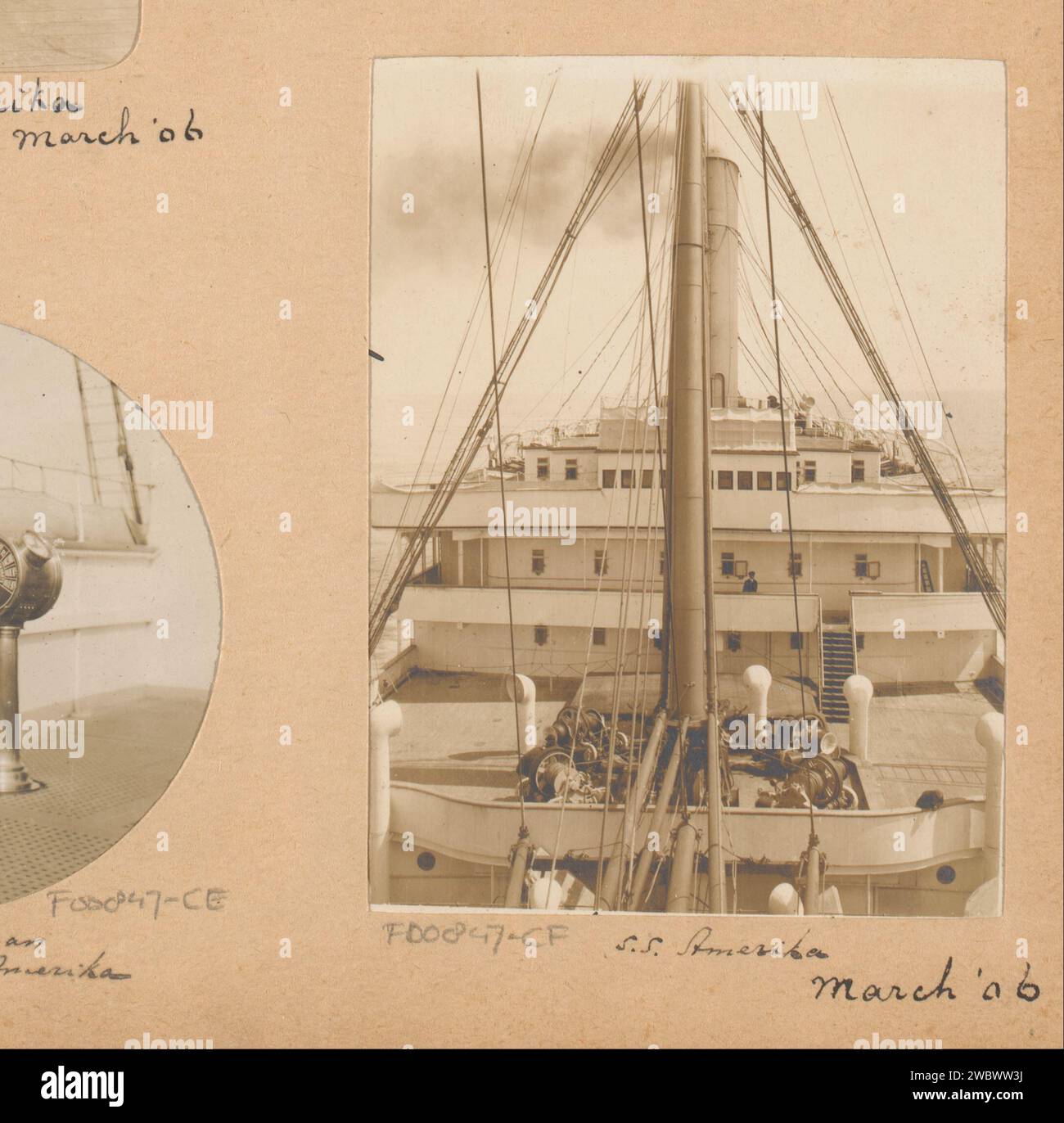 Face on the decks, cabins and a mast from the SS America, 1906 ...