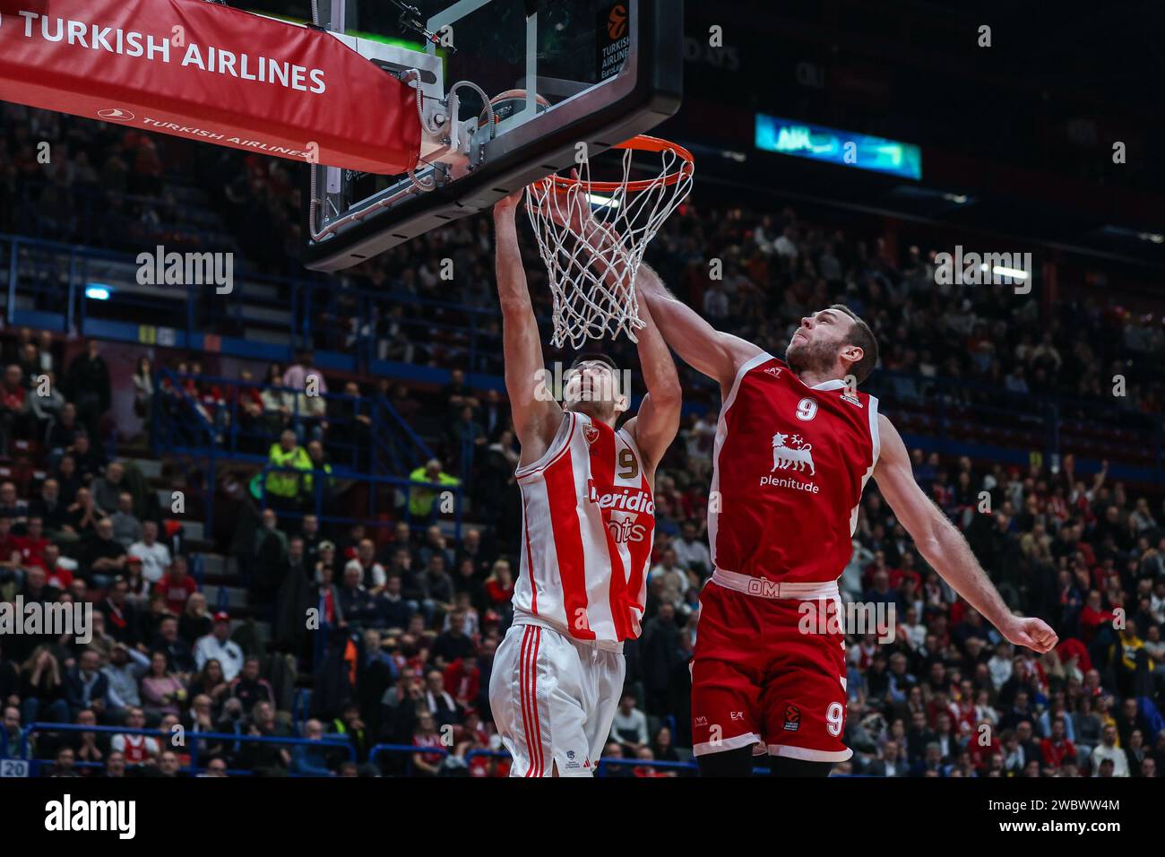 Luka Mitrovic #9 of Crvena Zvezda Meridianbet Belgrade (L) and Nicolo ...