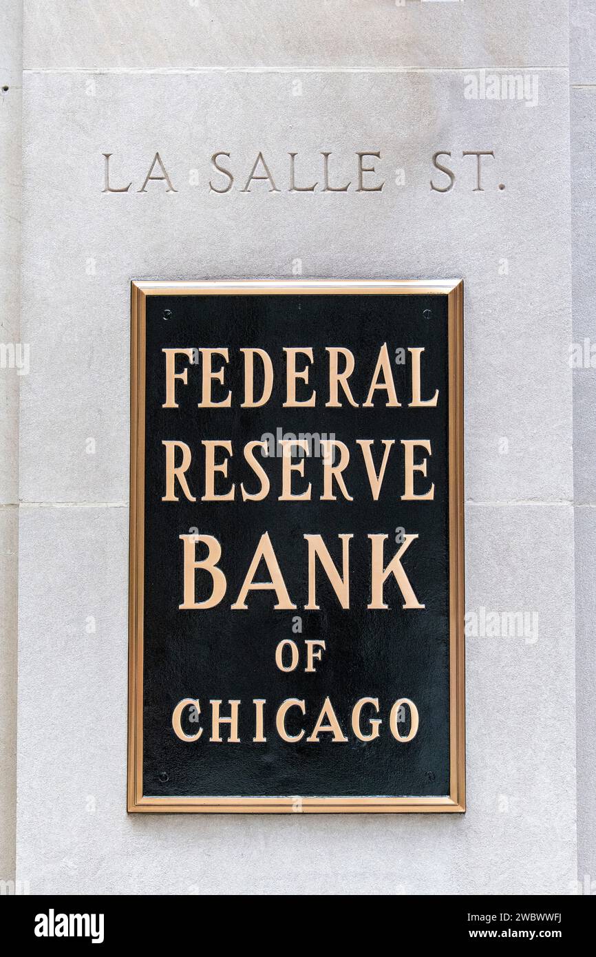 Chicago, IL, USA-September 27, 2023; Close up of the sign on facade of ...