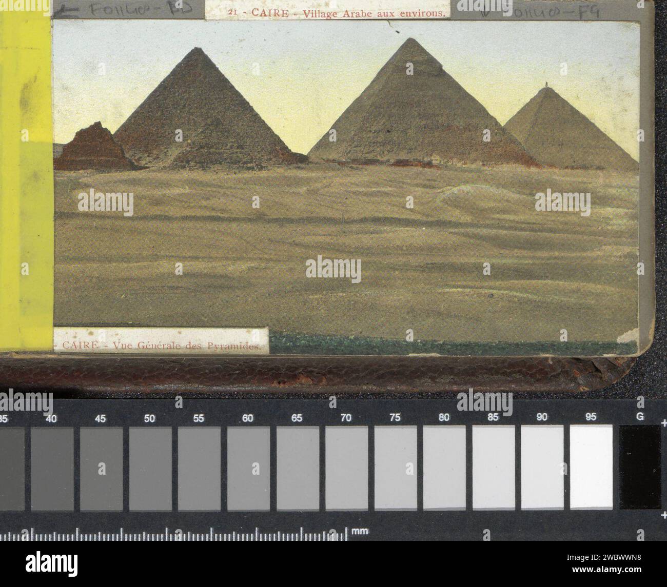 View of the pyramids of Mykerinos, Chefren and Cheops at Gizeh ...